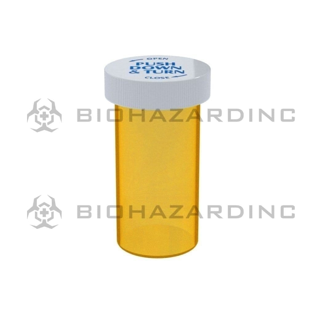 Child Resistant | Translucent Amber Push & Turn Cap Vials | 13 Dram