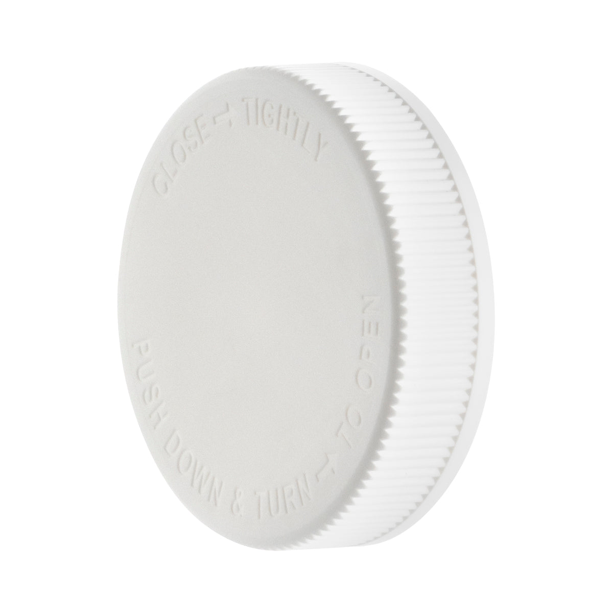 Child Resistant Plastic Caps | Debossed Ribbed w/ Foam Liner | 63mm