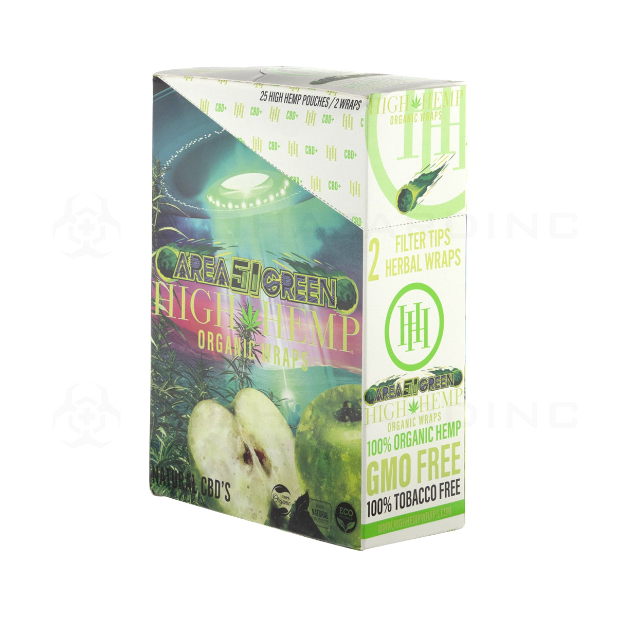 High Hemp | Organic Hemp Blunt Wraps | 100mm - Area 51 Green - 25 Coun